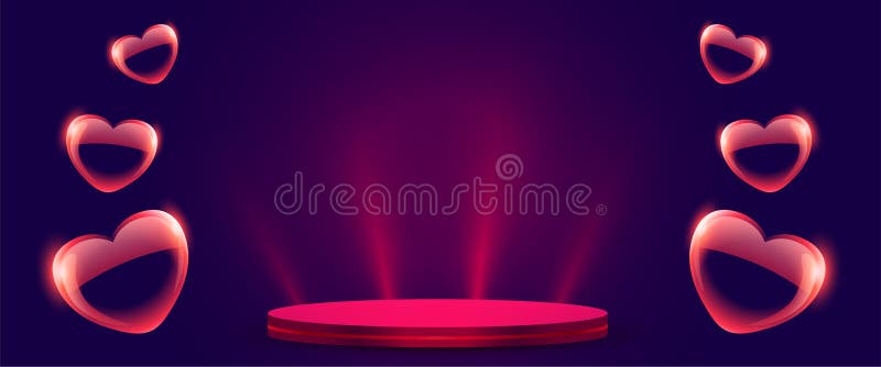 3d Podium Platform Banner with Floating Bubble Hearts Stock Vector ...