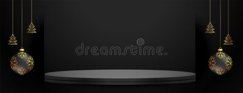 3d Podium Platform Dark Black Banner with Xmas Bauble Stock Vector ...