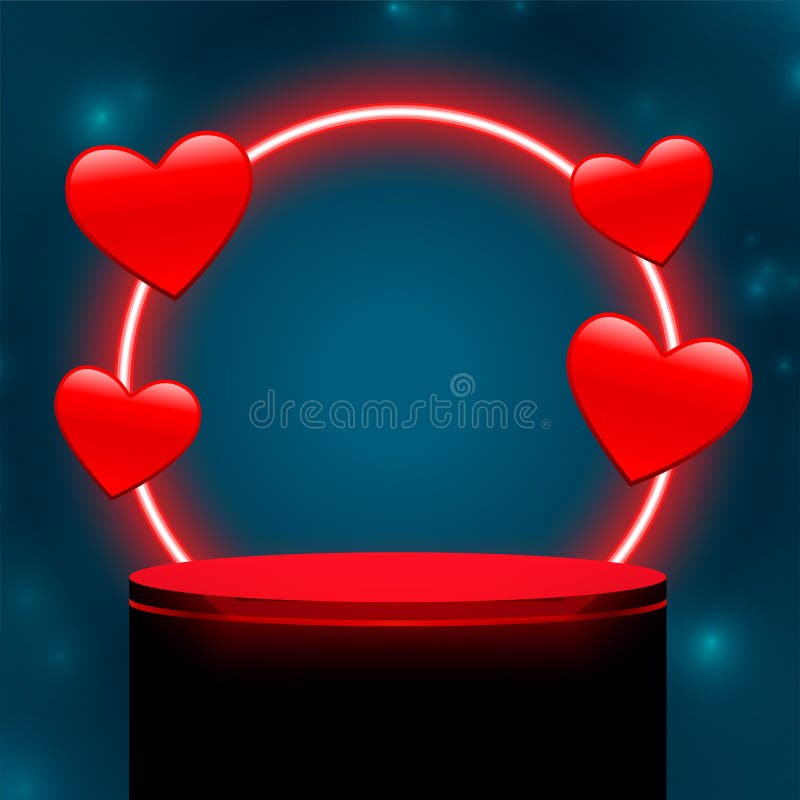 3d Podium Platform and Neon Frame for Valentines Day Event Stock Vector ...