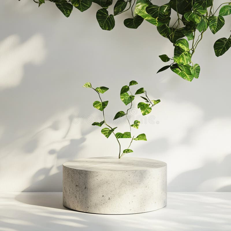 3D Podium Scene with Green Plant on White Background, 3D Rendering ...