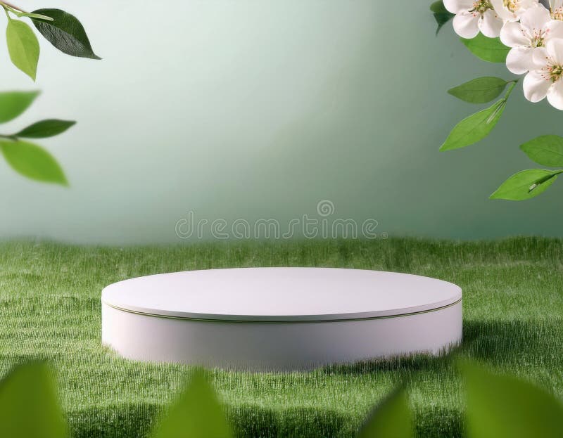 3D Podium with Spring Floral and Spring Leaf Background ,minimalist ...