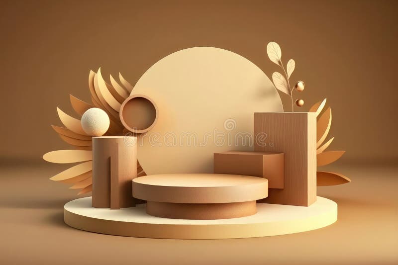 3D Podium Display on Beige with Levitation Objects. AI Generation Stock ...