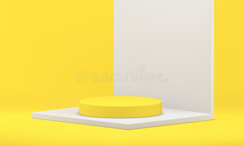 Yellow Cylinder Podium with Geometric Objects. Sweet Honey Color ...