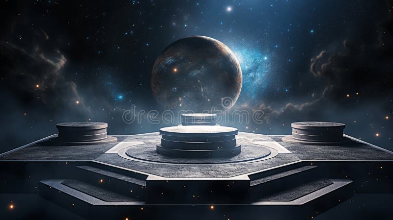 3d Podiums in a Cosmic Setting Stock Illustration - Illustration of ...
