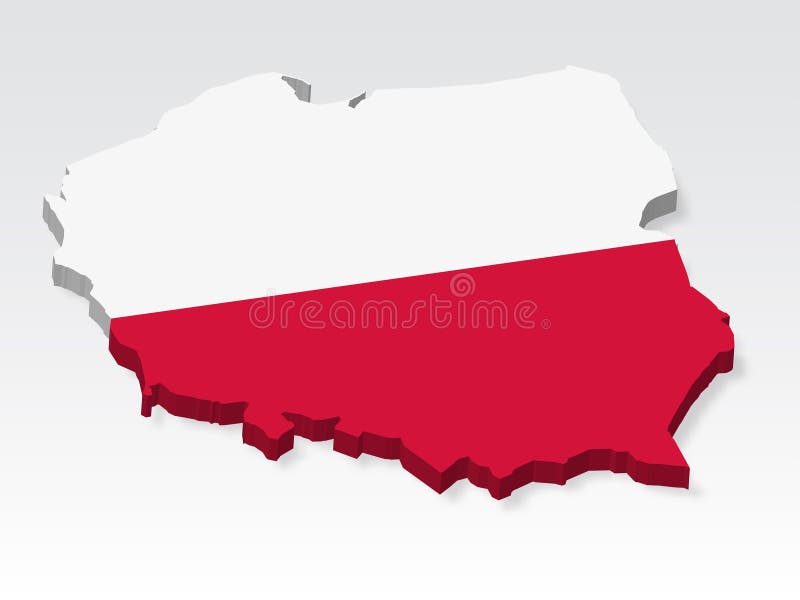 3D Poland Map with Flag. Three Dimensional Map of Poland with Shadow ...