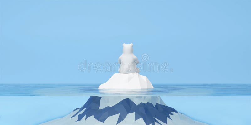 3d Polar Bear on Ice. Melting Iceberg and Global Warming. Climate ...
