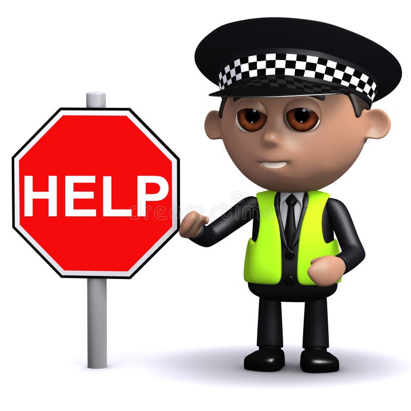 3d Police Officer with Help Sign Stock Illustration - Illustration of ...