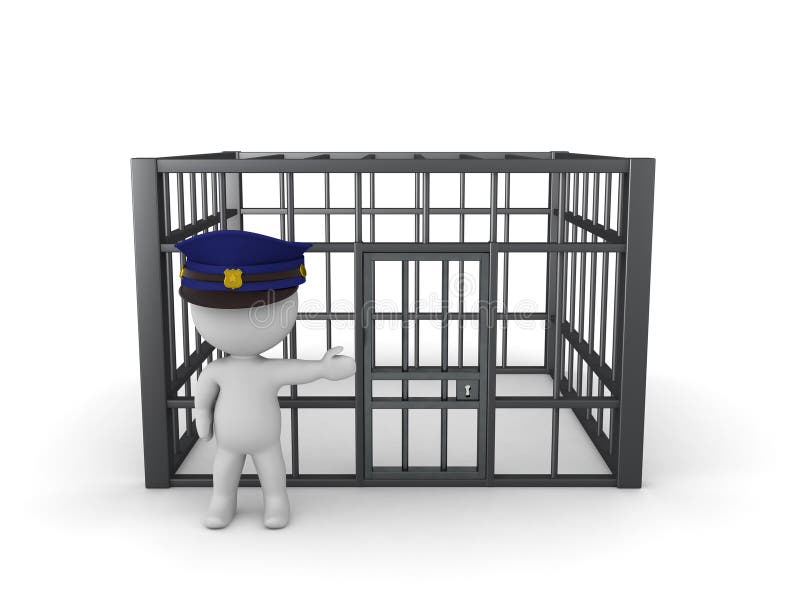 3D Policeman and jail cell stock illustration. Illustration of ...