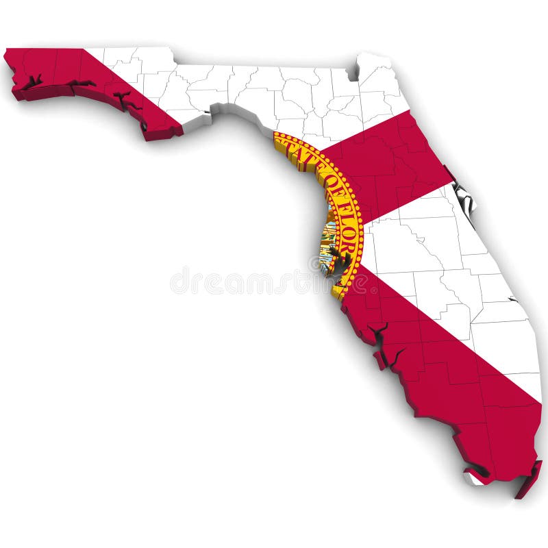 3d Political Map of Florida Stock Illustration - Illustration of ...