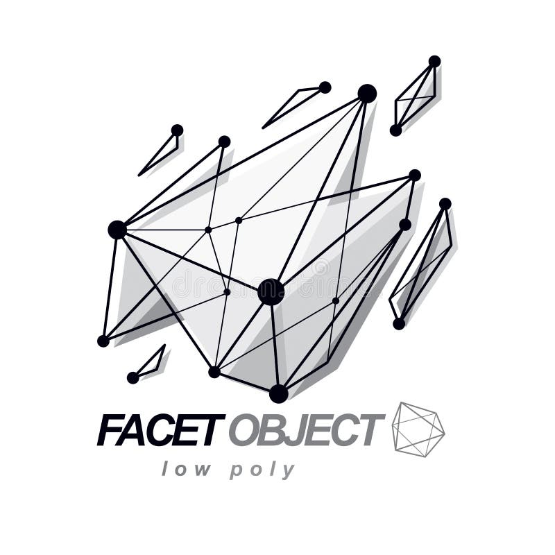 3d Polygonal Geometric Faceted Object, Vector Abstract Design Element ...