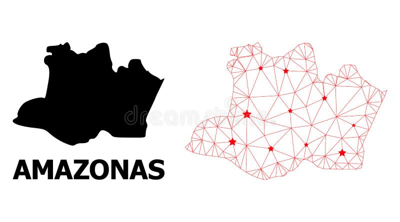 2D Polygonal Map of Amazonas State with Red Stars Stock Vector ...