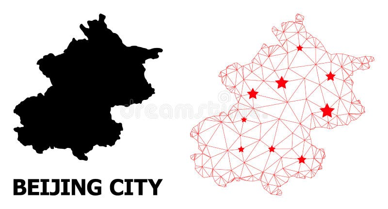 2D Polygonal Map of Beijing Municipality with Red Stars Stock Vector ...