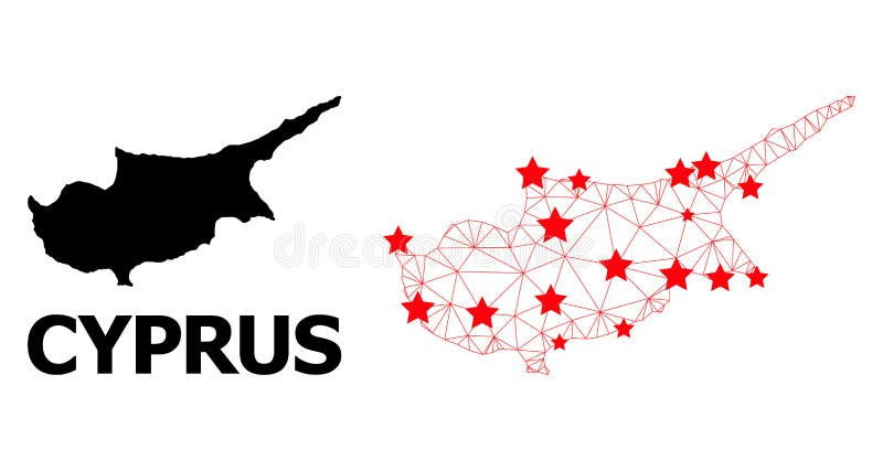 2D Polygonal Map of Cyprus Island with Red Stars Stock Vector ...