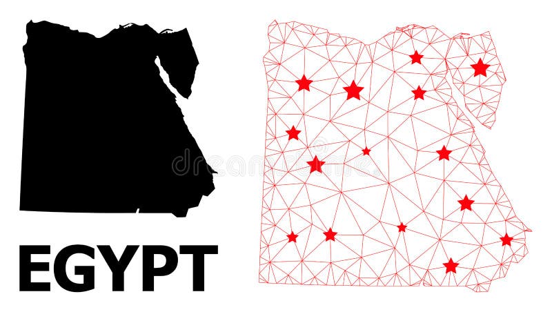 2D Polygonal Map of Egypt with Red Stars Stock Vector - Illustration of ...