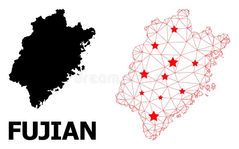 2D Polygonal Map of Fujian Province with Red Stars Stock Vector ...