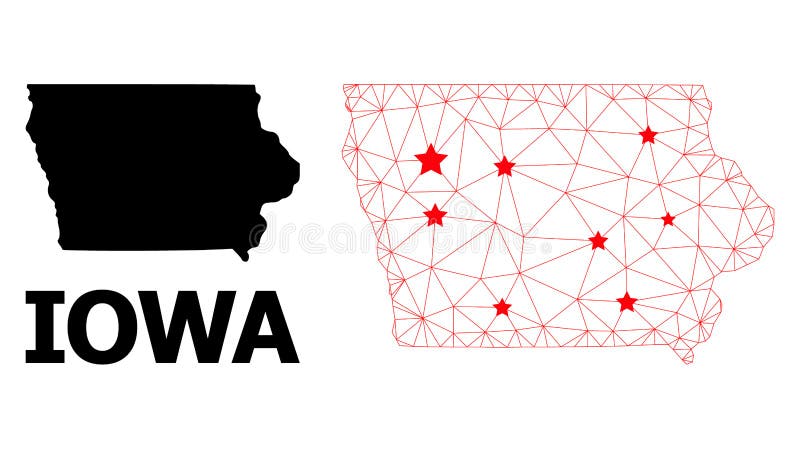 2D Polygonal Map of Iowa State with Red Stars Stock Vector ...