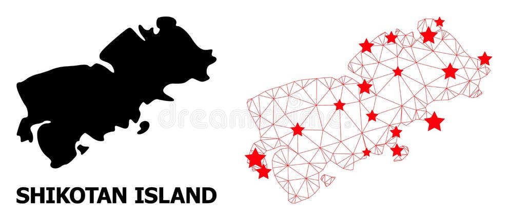 2D Polygonal Map of Shikotan Island with Red Stars Stock Vector ...