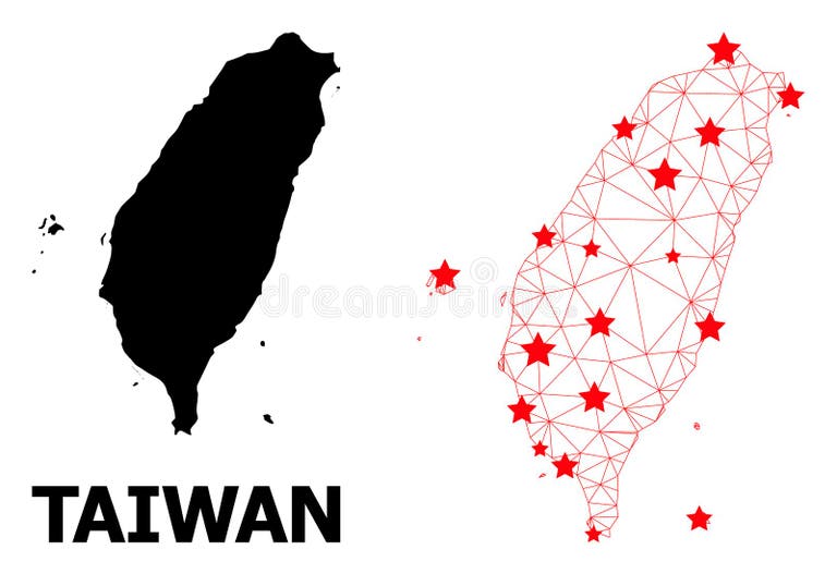 2D Polygonal Map of Taiwan with Red Stars Stock Vector - Illustration ...