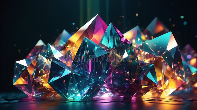 3D Polygonal Structures with Gems and Crystals Reflecting Cool Color ...
