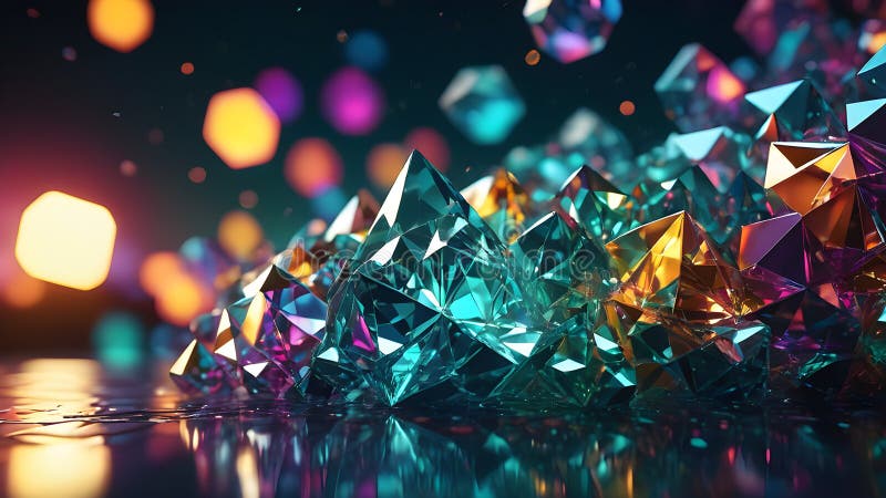 3D Polygonal Structures with Gems and Crystals Reflecting Cool Color ...