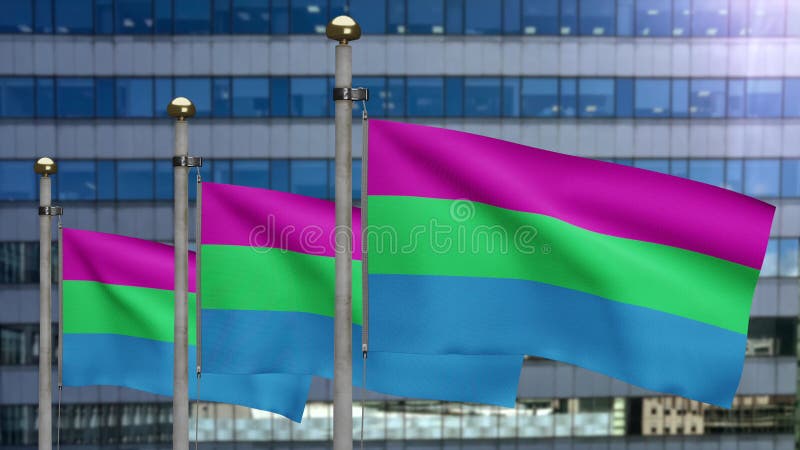 3d Polysexuality Flag Waving At Modern City Polysexual Banner Blowing