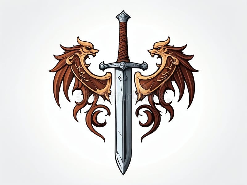 2d Portrait of a Sword Medieval Crest Isolated in Whit Ai Generated ...