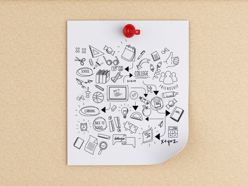 3d Post-it Notes with Education Sketch Over Cork Board Stock ...