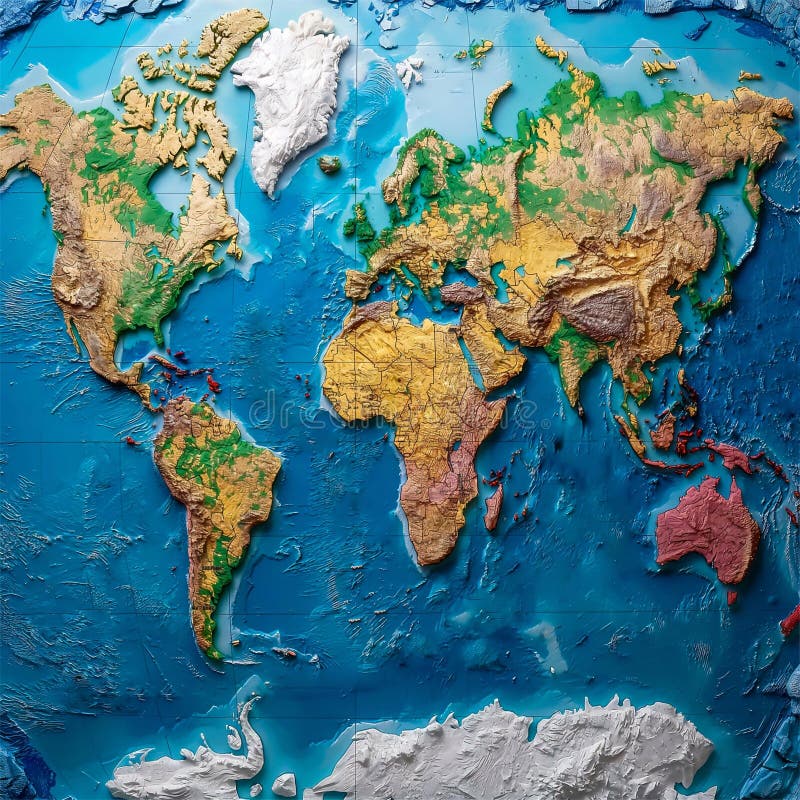 3d, Posters, World Map Highly Detailed Colored Map of the World Stock ...