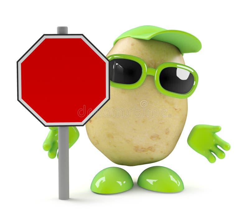 3d Potato Man with Blank Roadsign Stock Illustration - Illustration of ...
