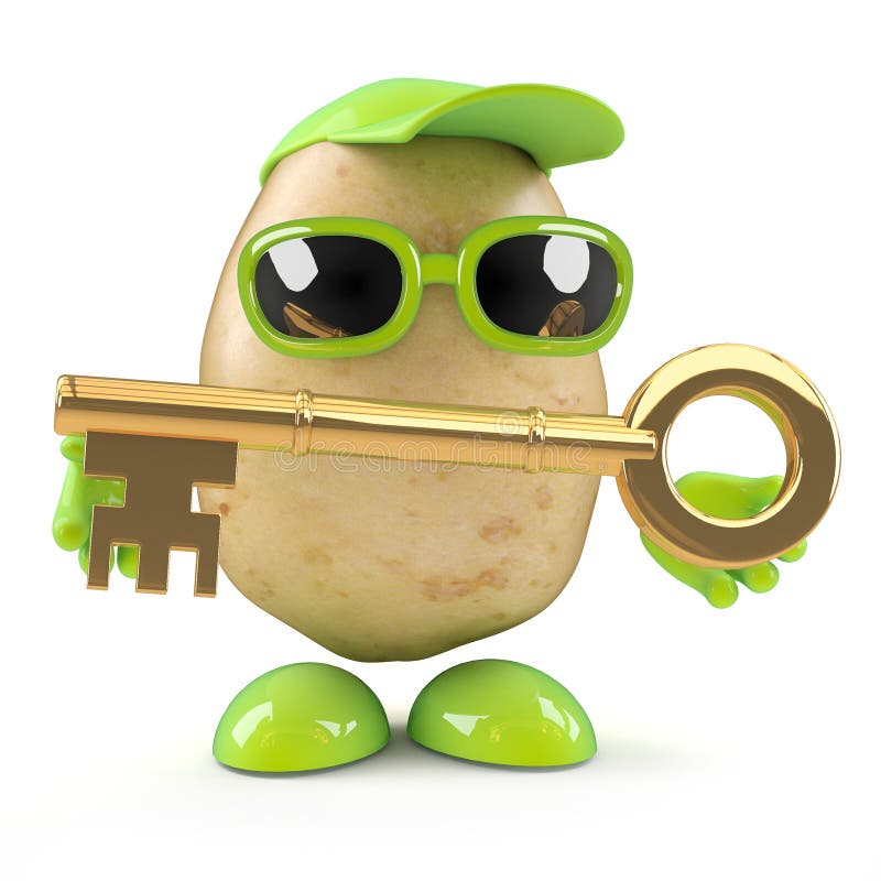 3d Potato Man Has a Gold Key Stock Illustration - Illustration of chips ...