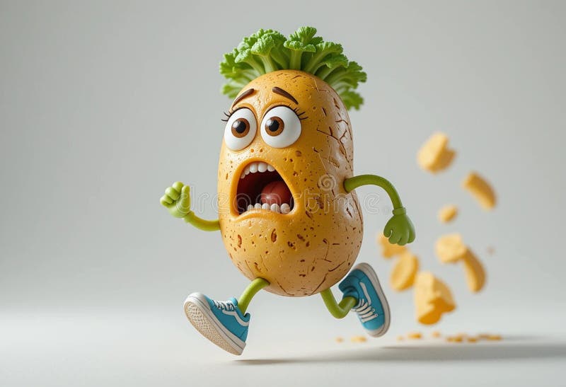 A 3D Potato Running in Fear Stock Illustration - Illustration of humor ...