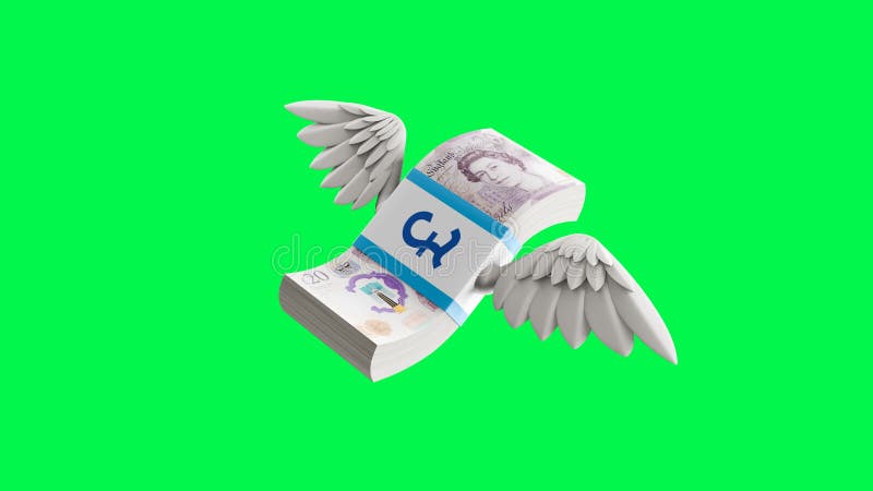 3D Pound Sterling Stack with Flapping Wings on Green Screen Stock Video ...