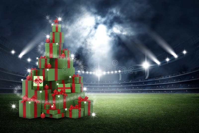3d Present Boxes, Christmas Tree Concept in the Stadium Stock ...