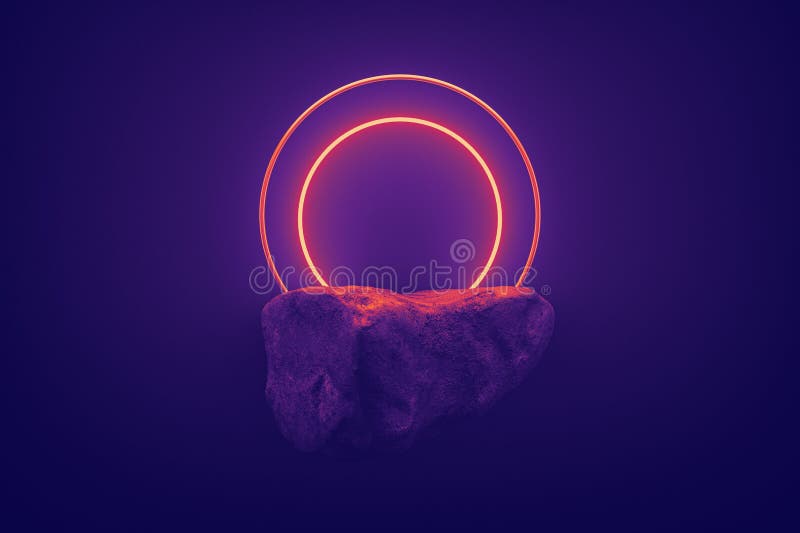 3d Presentation Pedestal Made of Rock with Light Circle Frame Stock ...