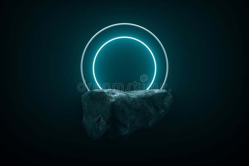 3d Presentation Pedestal Made of Rock with Light Circle Frame Stock ...