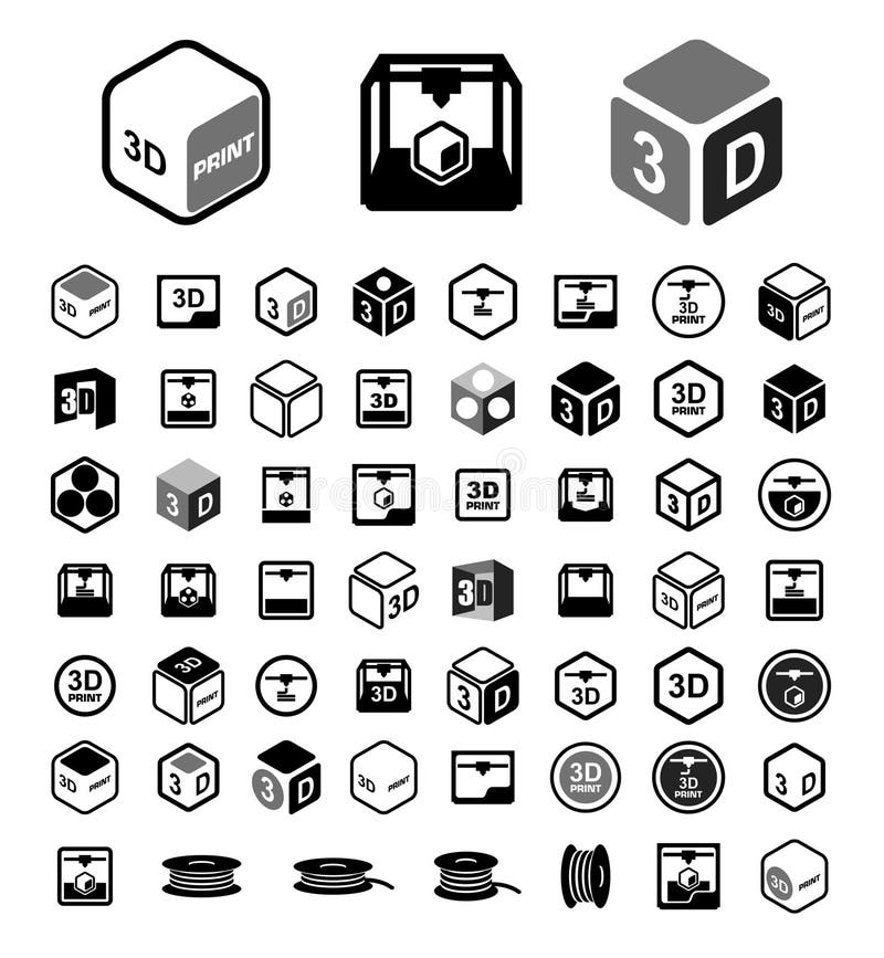 3D print icon set stock vector. Illustration of printer - 52563510