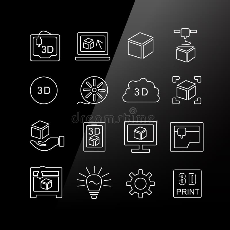 3D print icon set stock vector. Illustration of bulb - 50889690