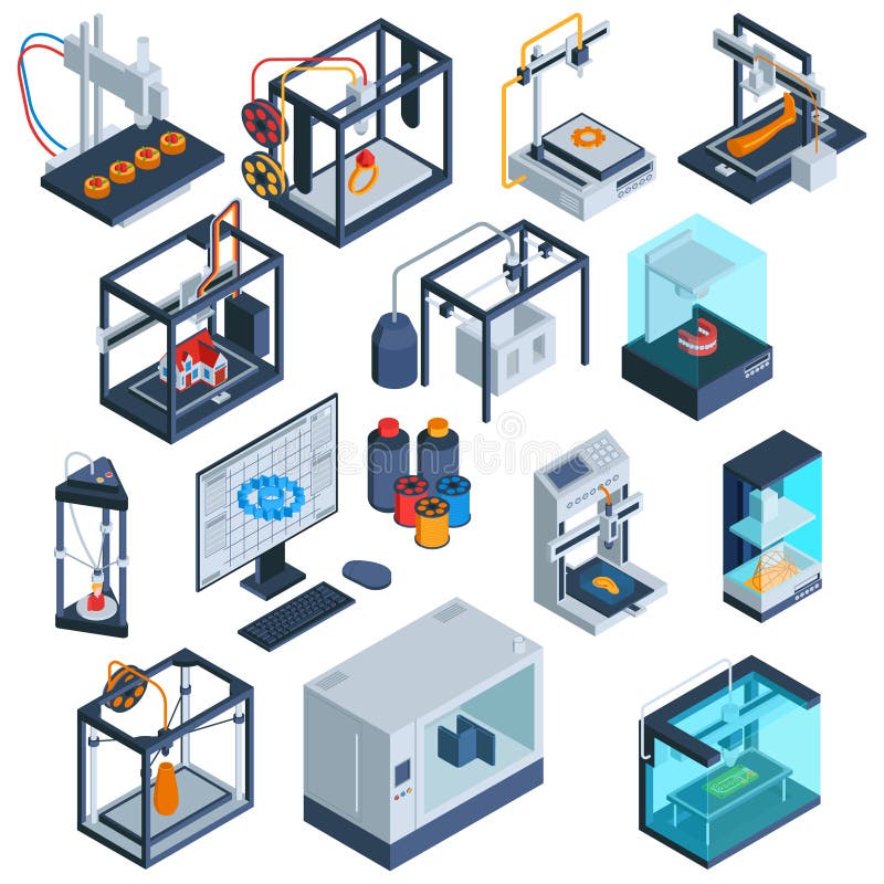 3D Print Isometric Collection Stock Vector - Illustration of building ...