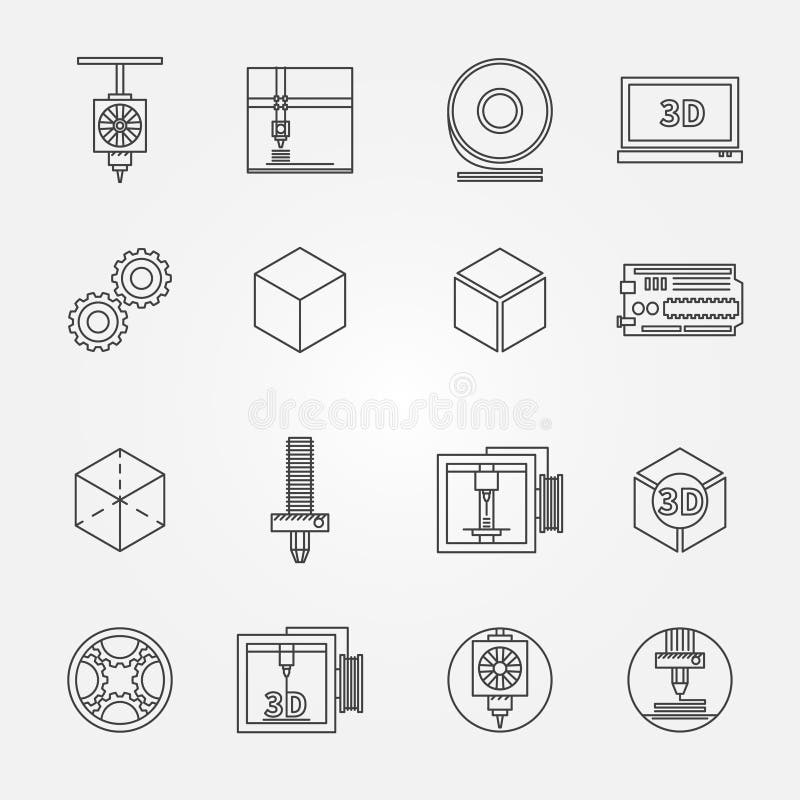 3D Printer Flat Blue Icons Set Stock Vector - Illustration of cube ...