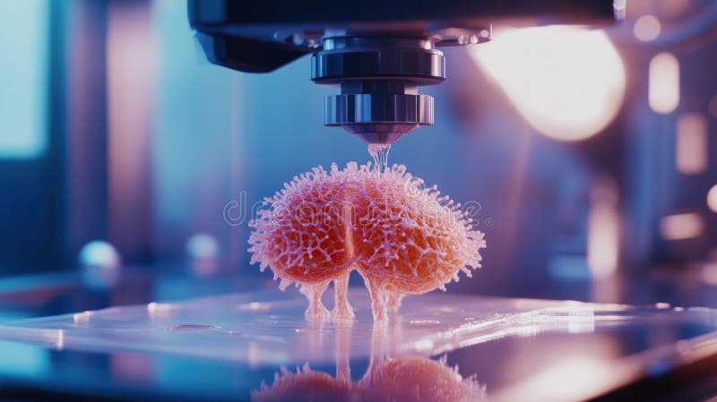 3d Printing of a Human Brain Model in Laboratory Stock Illustration ...