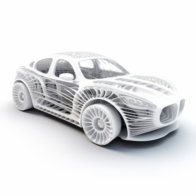 Translucent 3d Printed Car on White Background Stock Illustration ...