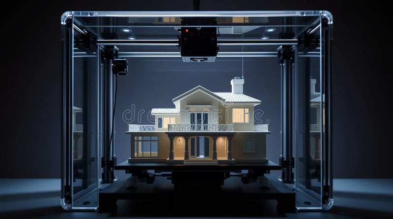 3D Printed House Model on Printer Platform with Modern Architecture ...