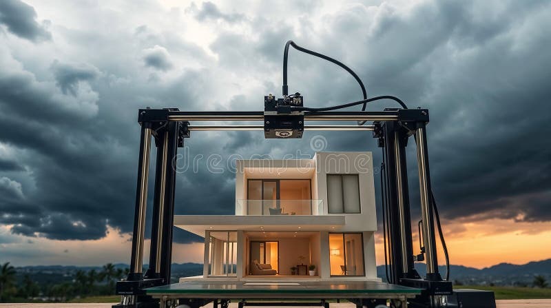 3D Printed House Model on Printer Platform with Modern Architecture ...