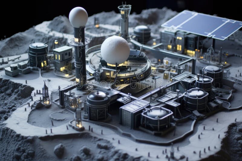 A 3d-printed Lunar Base Model with Solar Panel Installations Stock ...