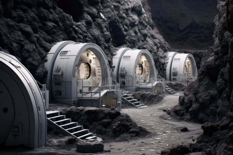 3d-printed Lunar Habitat Modules Connected by Tunnels Stock ...
