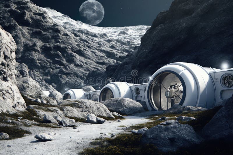 3d-printed Lunar Habitat Modules Connected by Tunnels Stock ...