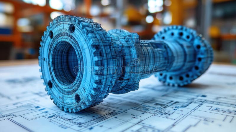 3D Printed Mechanical Part on Engineering Blueprint Stock Illustration ...