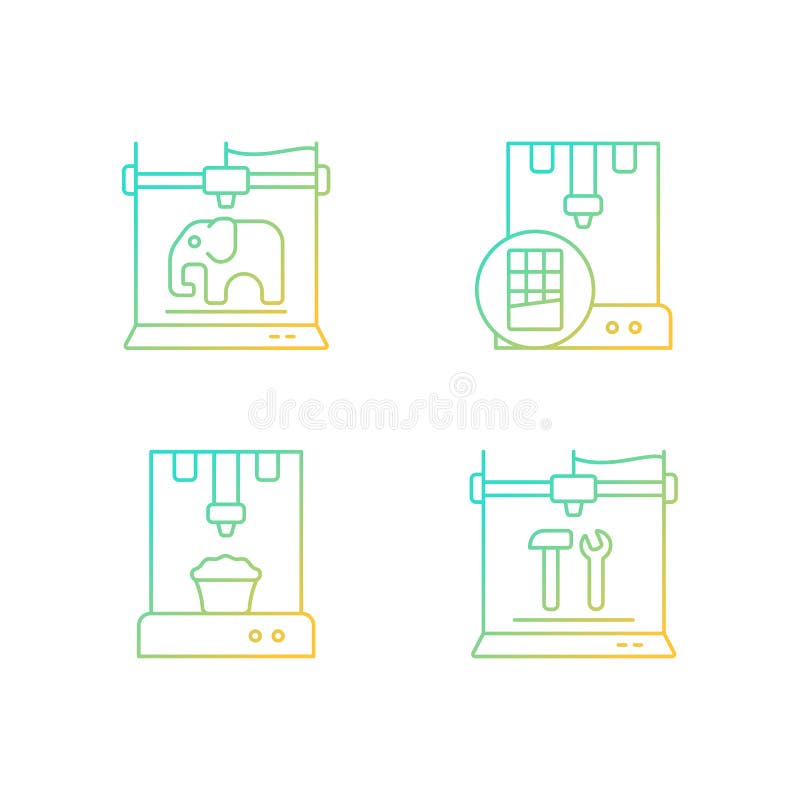 3d Printed Physical Objects Gradient Linear Vector Icons Set Stock ...