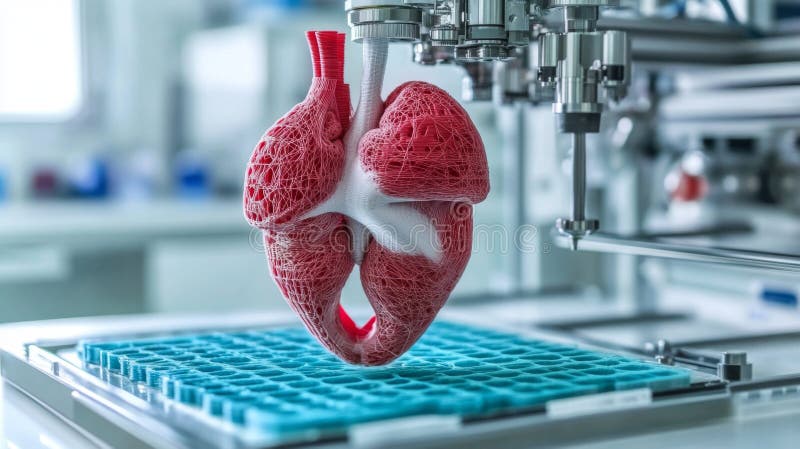 3D Printed Red Lungs Model on Blue Platform in Laboratory Setting Stock ...