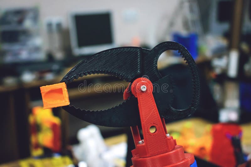 3D Printed Robot Arm with Wires and Control Board. Plastic Manipulator ...